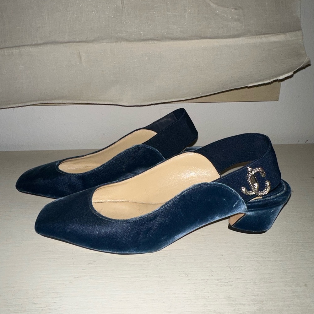 Used Jimmy Choo Velvet Blue Slingback Size 37 - Gem
